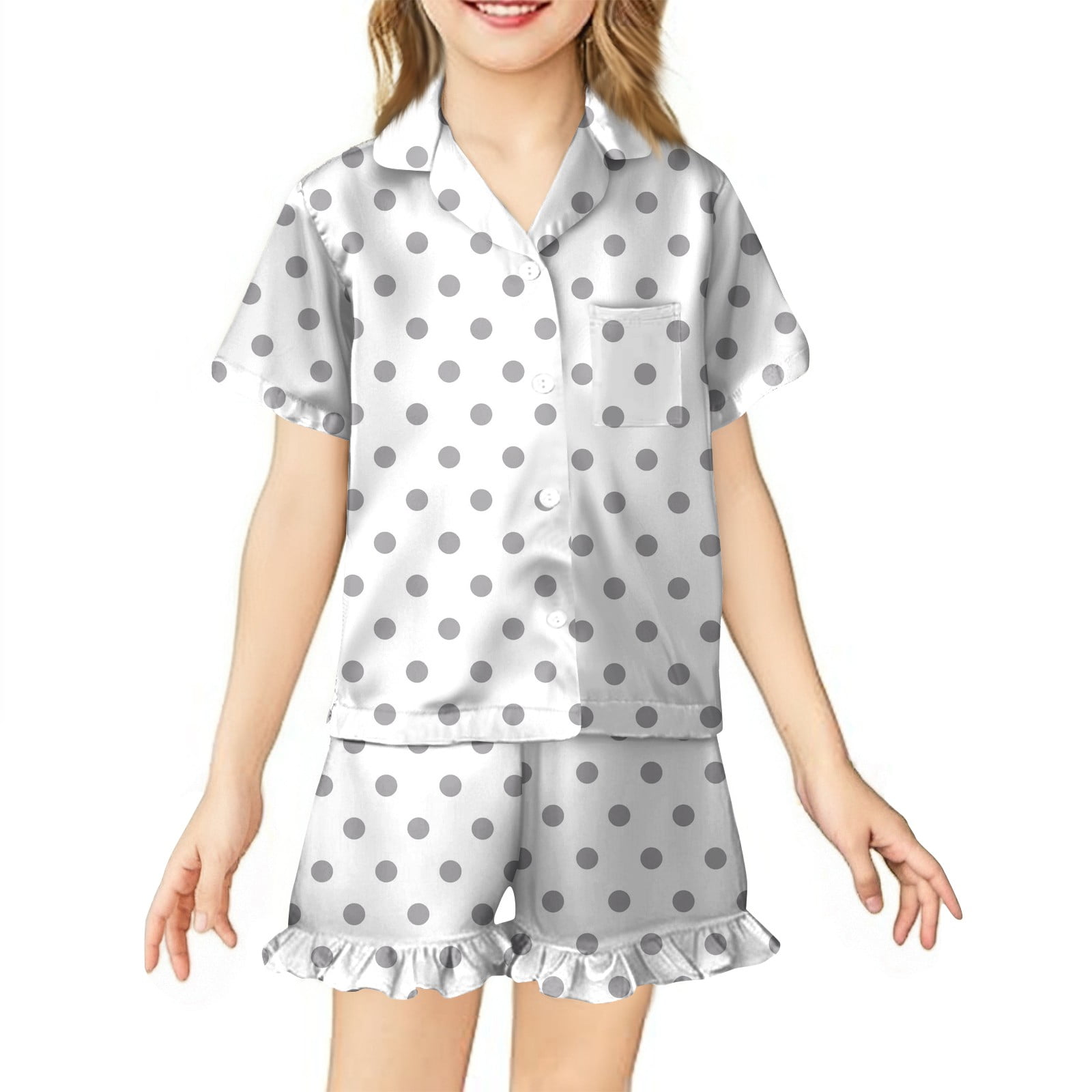 Abcomgle Girls Summer Pajamas 2 Piece Set Polka Dot Print Girls Pajama ...
