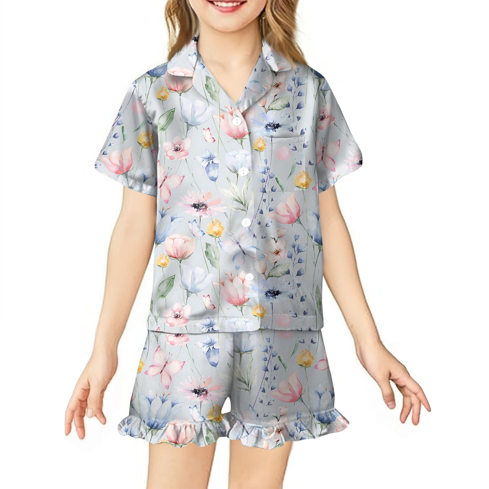 Abcomgle Girls Summer Pajamas 2 Piece Set Vintage Flower Graphic Girls ...