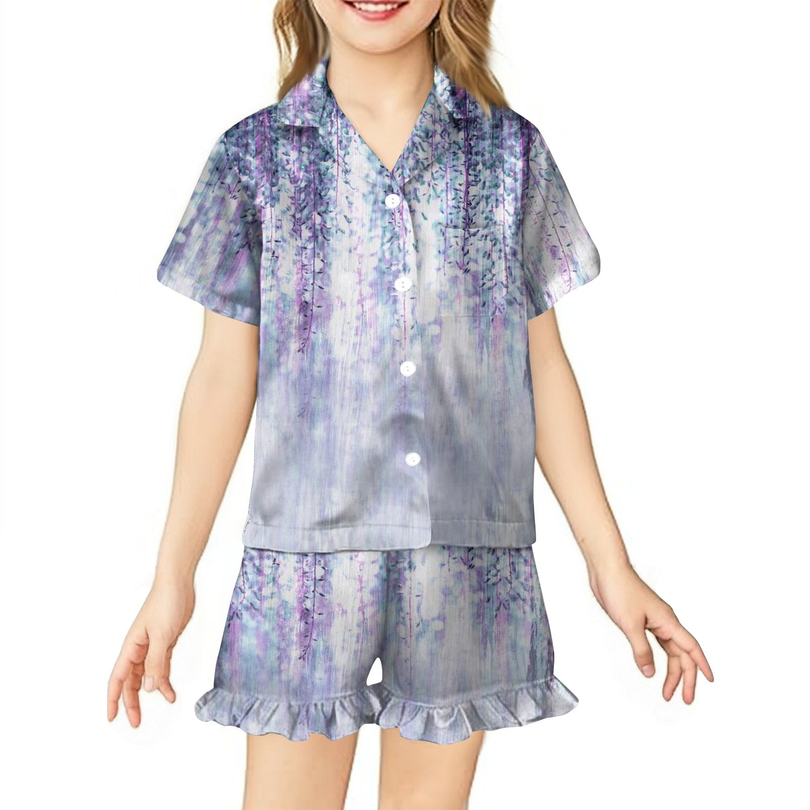 Abcomgle Girls Summer Pajamas 2 Piece Set Vintage Flower Print Kids ...