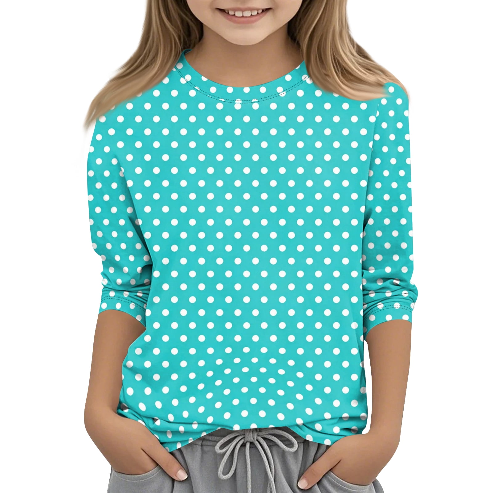 Abcomgle Girls Summer Tshirts 4-16 Crewneck 3/4 Sleeve Polka Dot Tee ...