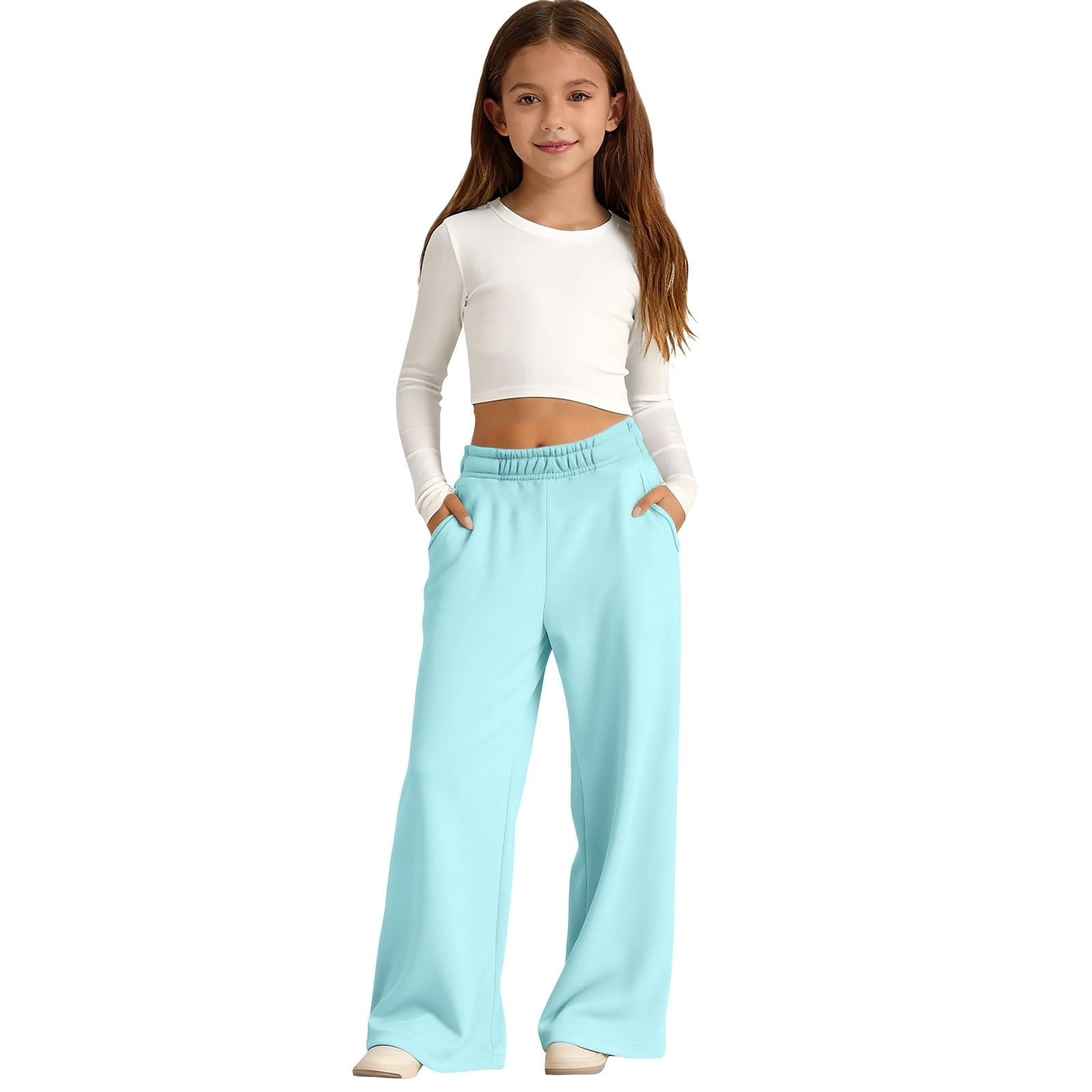 Abcomgle Girls Sweatpants 14-16 Baggy Elastic Waist Wide Leg Sweat ...