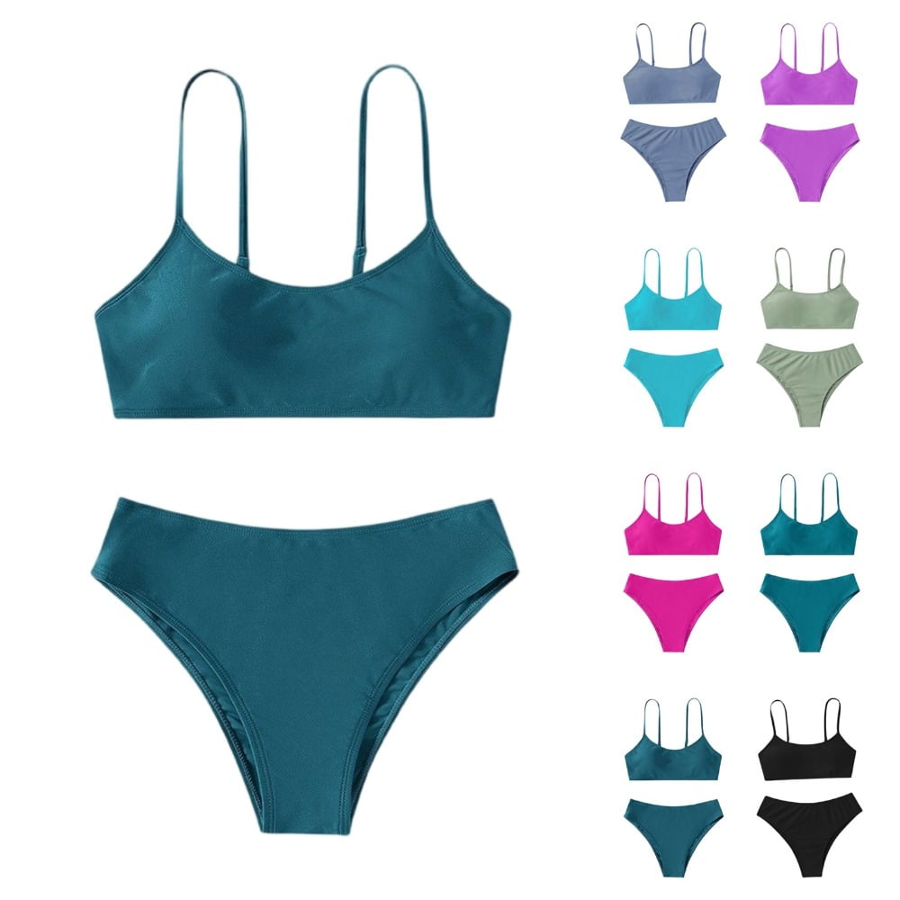 Abcomgle Girls Swimsuits Size 6 Solid Spaghetti Strap Two Piece Bikini Set for Girlss Cute High ...