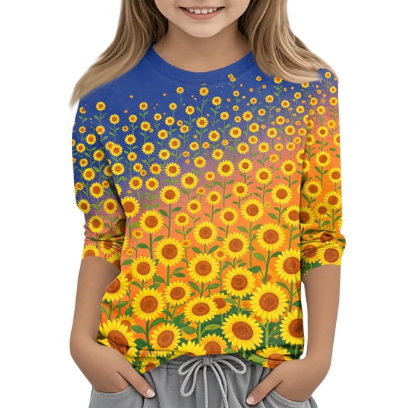 Abcomgle Girls Tee Shirts 10-12 Crewneck Sunflower Print Tshirts ...