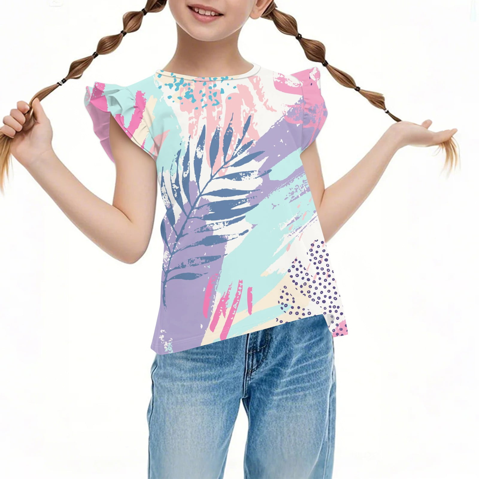 Abcomgle Girls Tee Shirts 10-12 Summer Ruffle Short Sleeve Tshirt ...