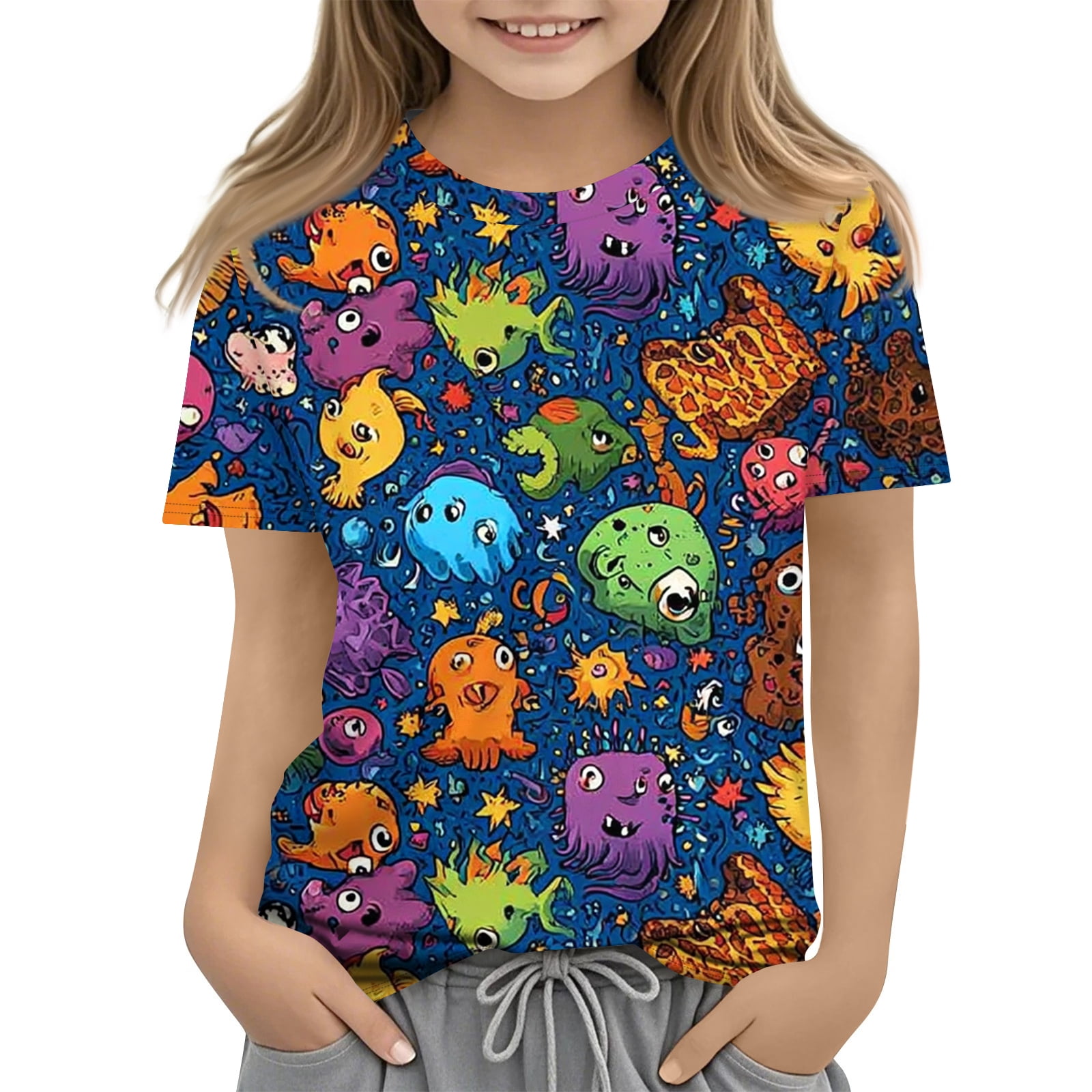 Abcomgle Girls Tee Shirts 7-16 Crewneck Short Sleeve Marine Life ...