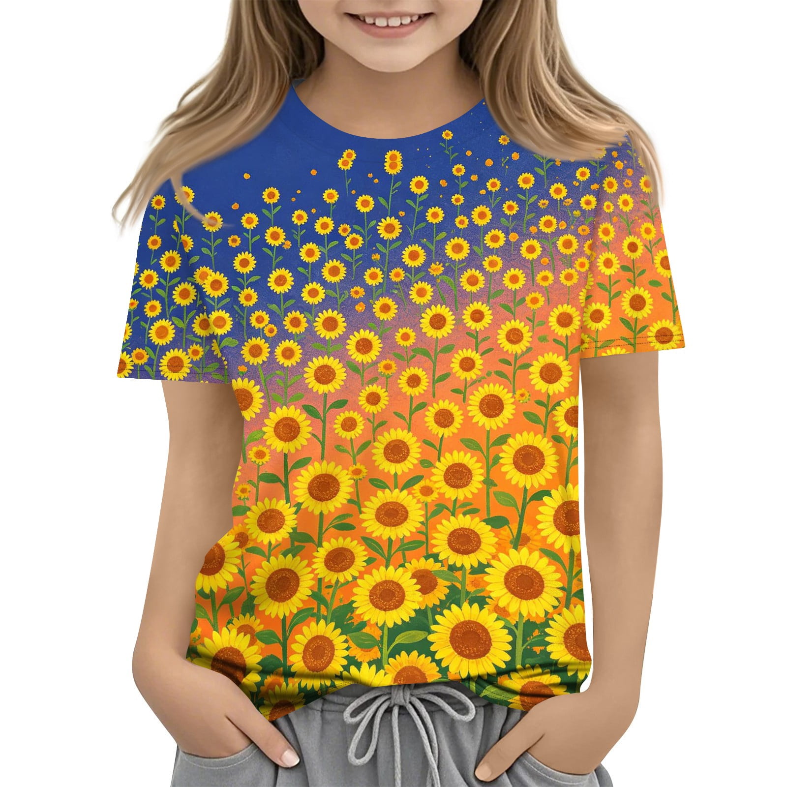 Abcomgle Girls Tee Shirts 7-16 Summer Short Sleeve Girls Shirts ...