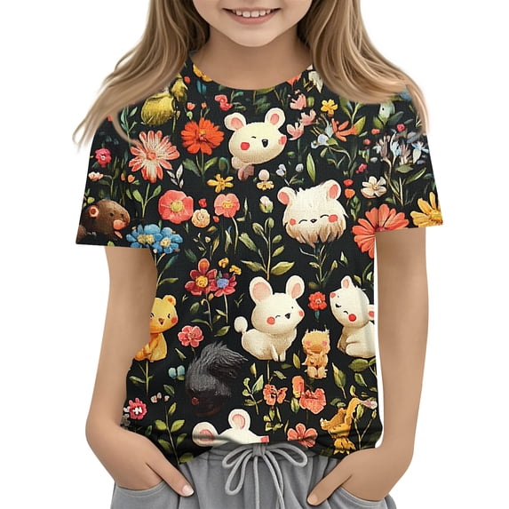 Abcomgle Girls Top 7-16 Crewneck Animal Daisy Floral Toddler T-Shirt ...