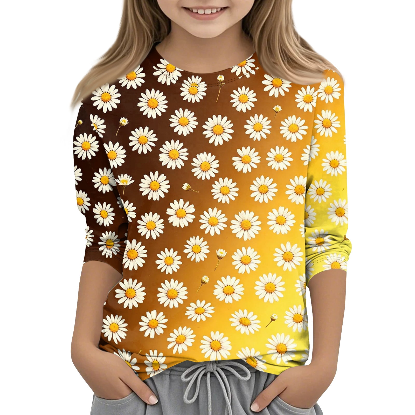 Abcomgle Girls Tshirts 7-8 Years Old Summer 3/4 Sleeve Girls Shirts ...