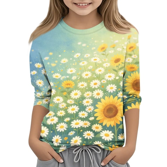 Abcomgle Girls Tshirts 7-8 Years Old Summer 3/4 Sleeve Girls Shirts ...