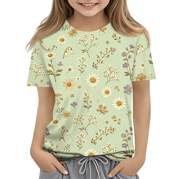 Abcomgle Girls Tshirts 8-10 Years Old Summer Short Sleeve Tshirt Daisy ...
