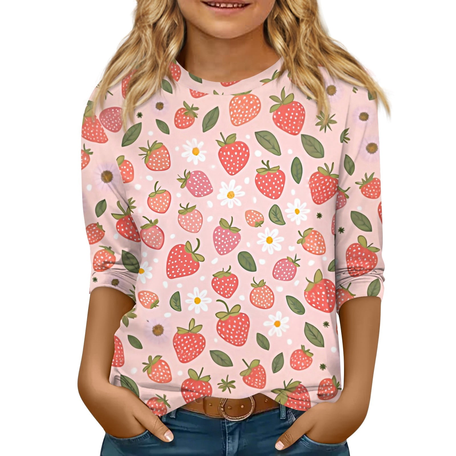 Abcomgle Girls Tshirts Summer 3/4 Sleeve Tshirts Toddler Strawberry ...