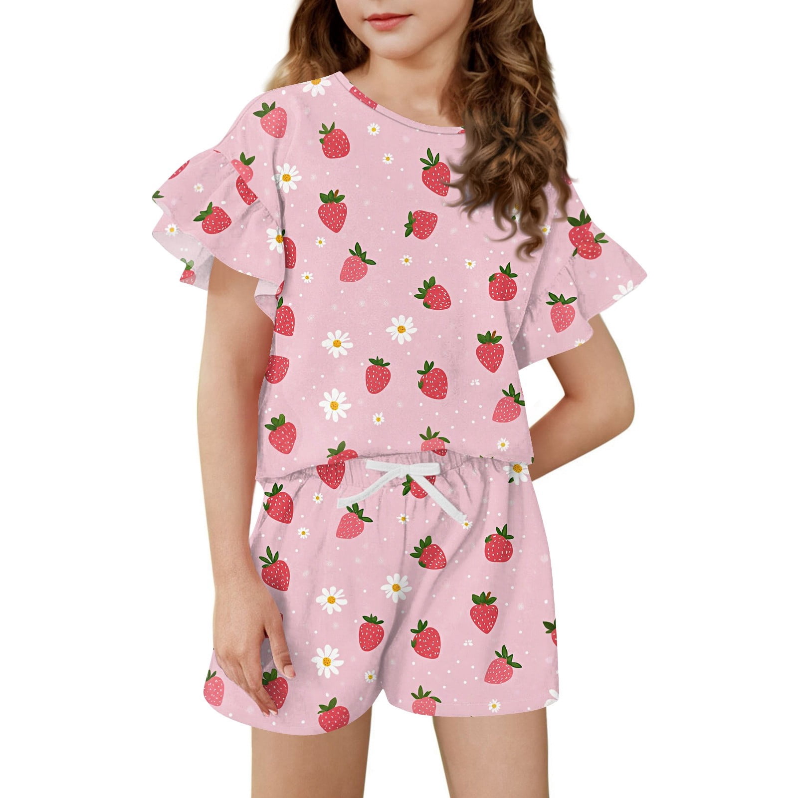 Abcomgle Girls Two Piece Sets 10 -12 Gradient Ruffle Sleeve Tshirts and ...