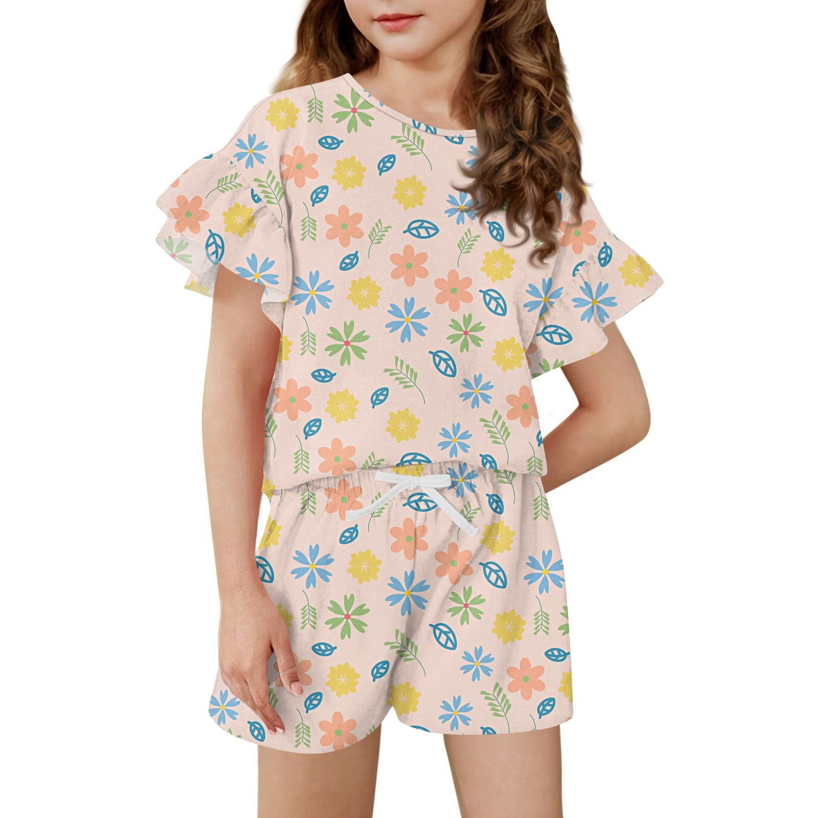 Abcomgle Girls Two Piece Sets 10 -12 Plaid Ruffle Sleeve Shirts and ...