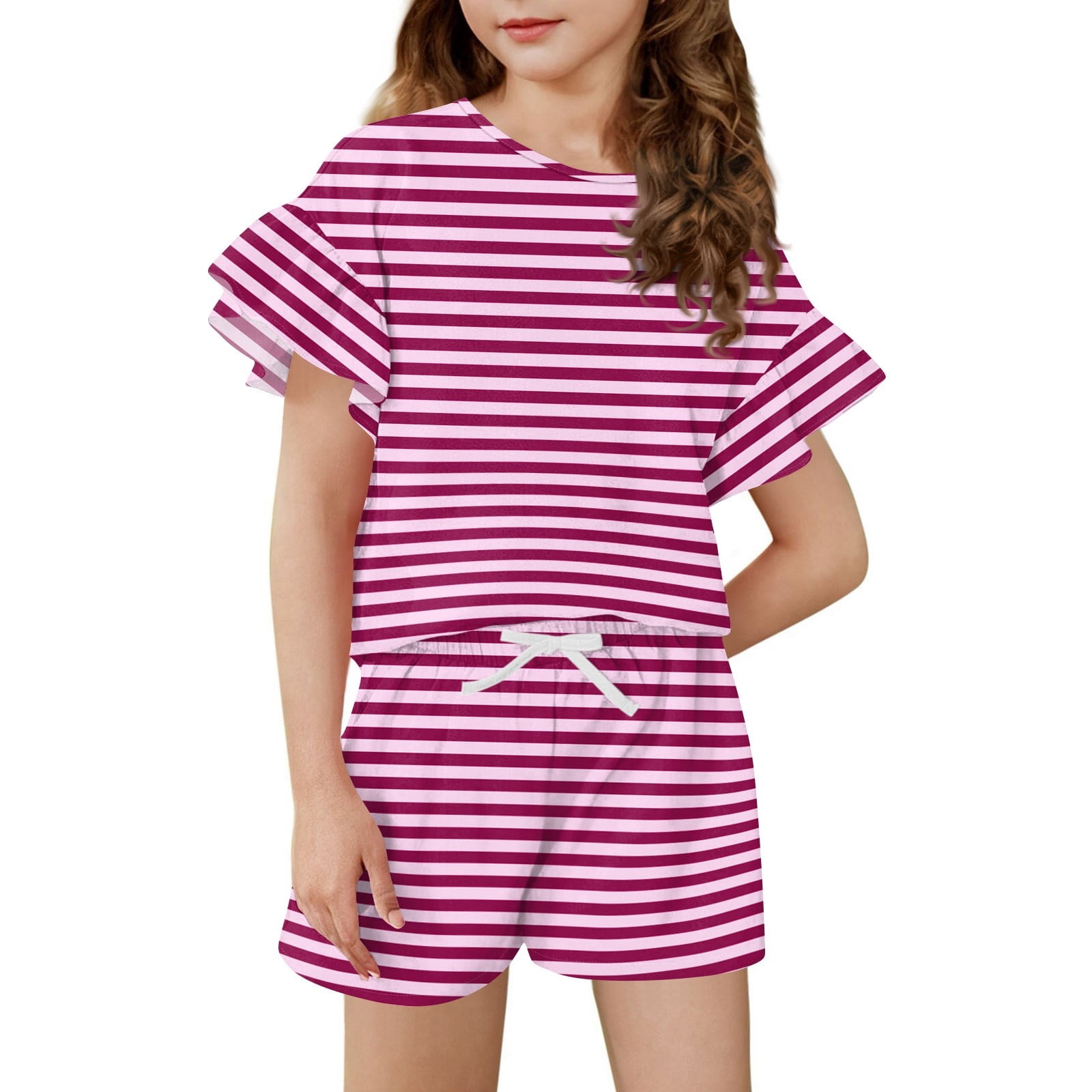Abcomgle Girls Two Piece Sets Size 7-8 Polka Dot Ruffle Sleeve T-Shirts ...
