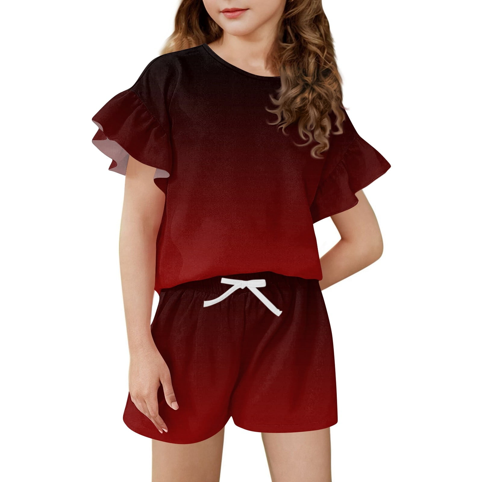 Abcomgle Girls Two Piece Sets Size 7-8 Striped Colorblock Ruffle Sleeve ...