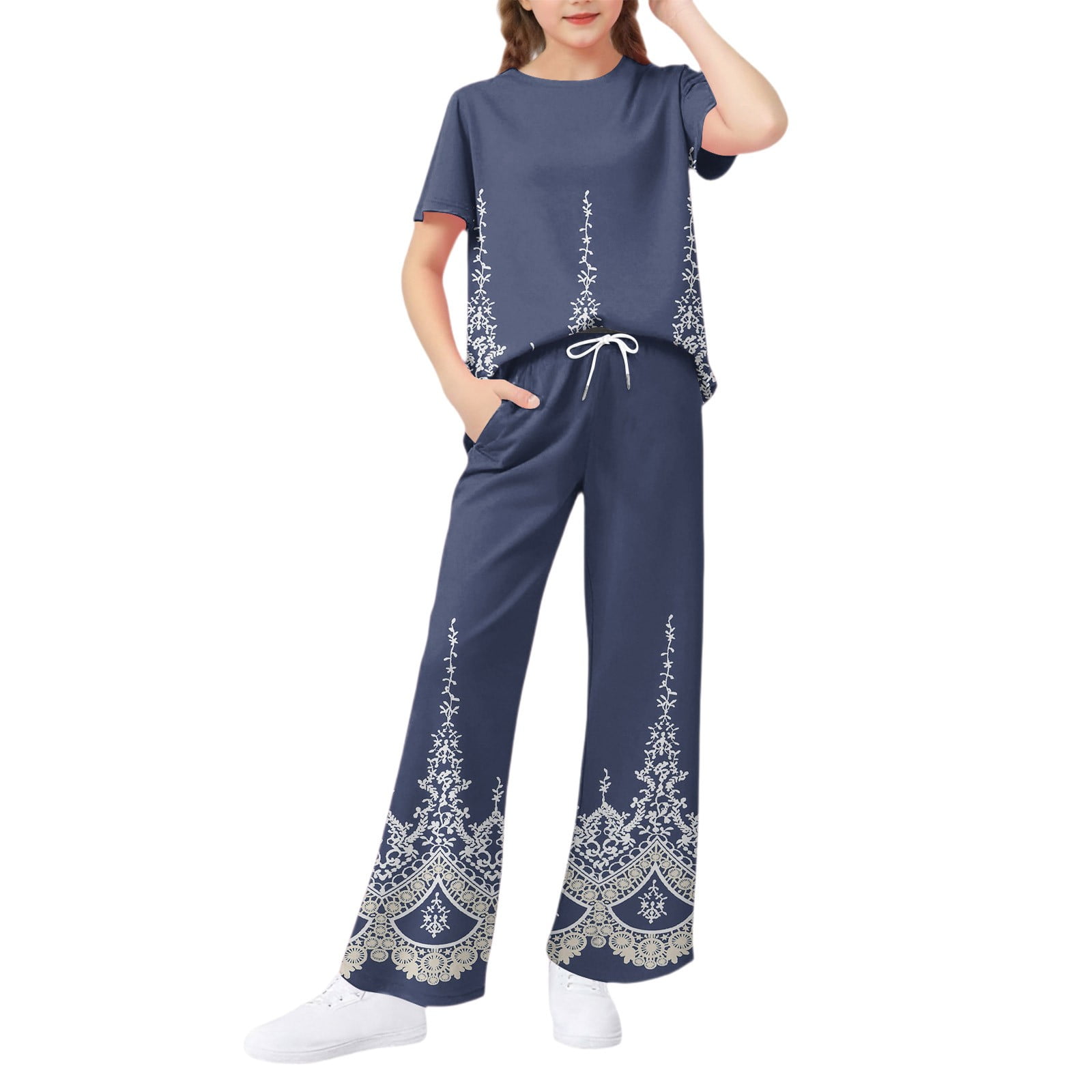 Abcomgle Girls Two Piece Sets Size 7-8 Vintage Floral Print Short ...