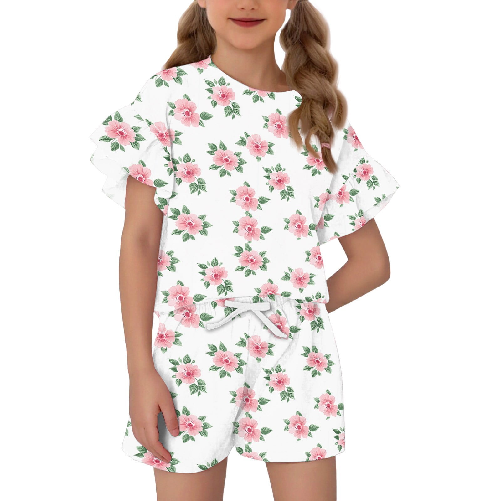 Abcomgle Girls Two Piece Sets for Tween Girls Gradient Ruffle Sleeve T ...