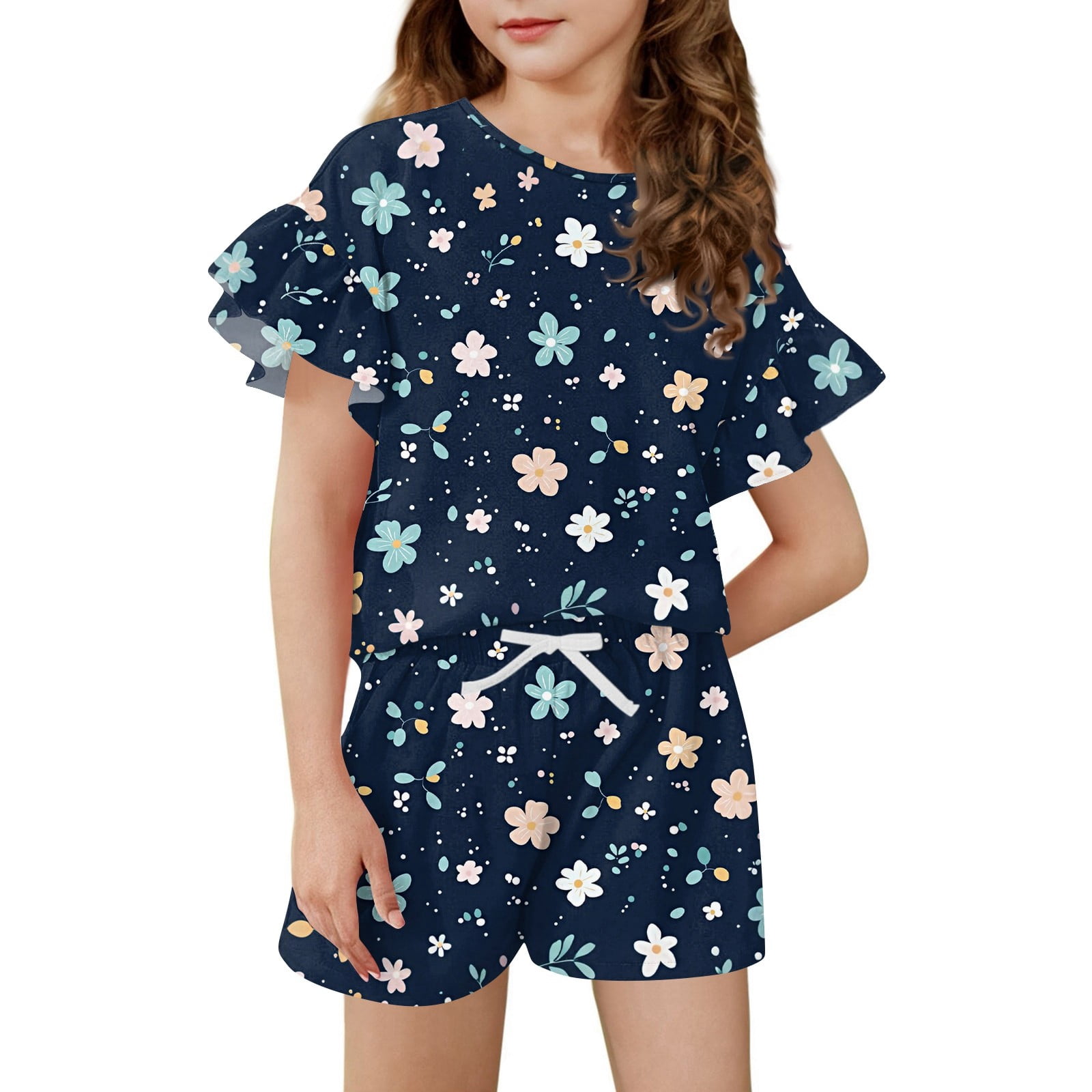 Abcomgle Girls Two Piece Sets for Tween Girls Rainbow Graphic Ruffle ...