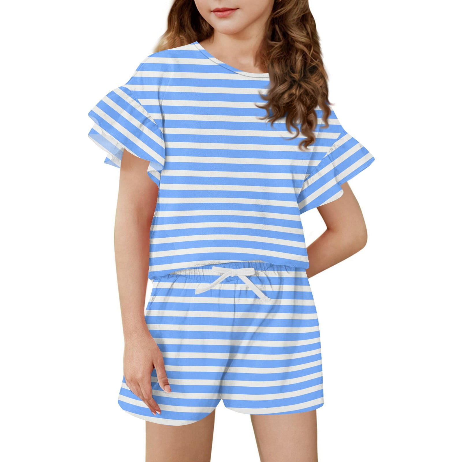 Abcomgle Girls Two Piece Sets for Tween Girls Striped Colorblock Ruffle ...