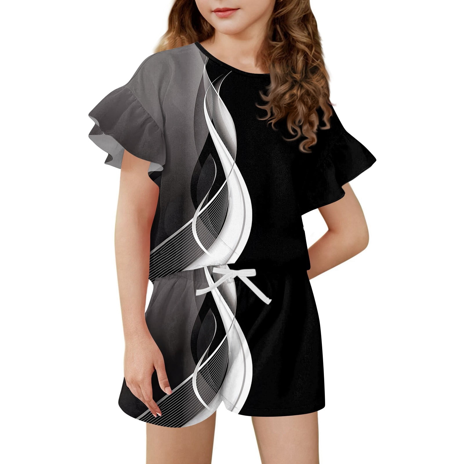 Abcomgle Girls Two Piece Sets for Tween Girls Tie Dye Ruffle Sleeve T ...