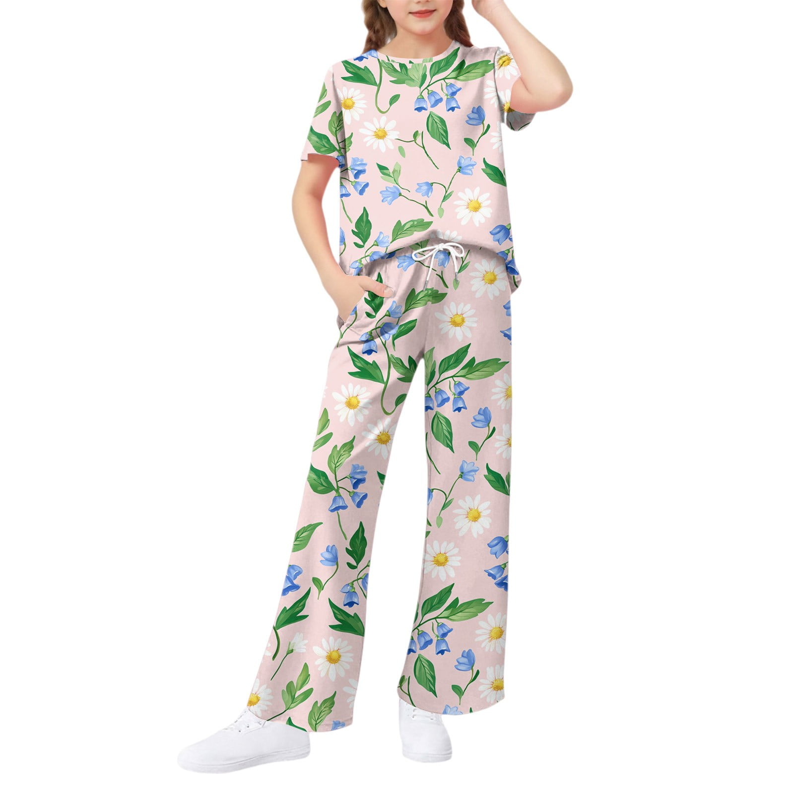 Abcomgle Girls Two Piece Sets for Tween Girls Daisy Flower Print Short ...