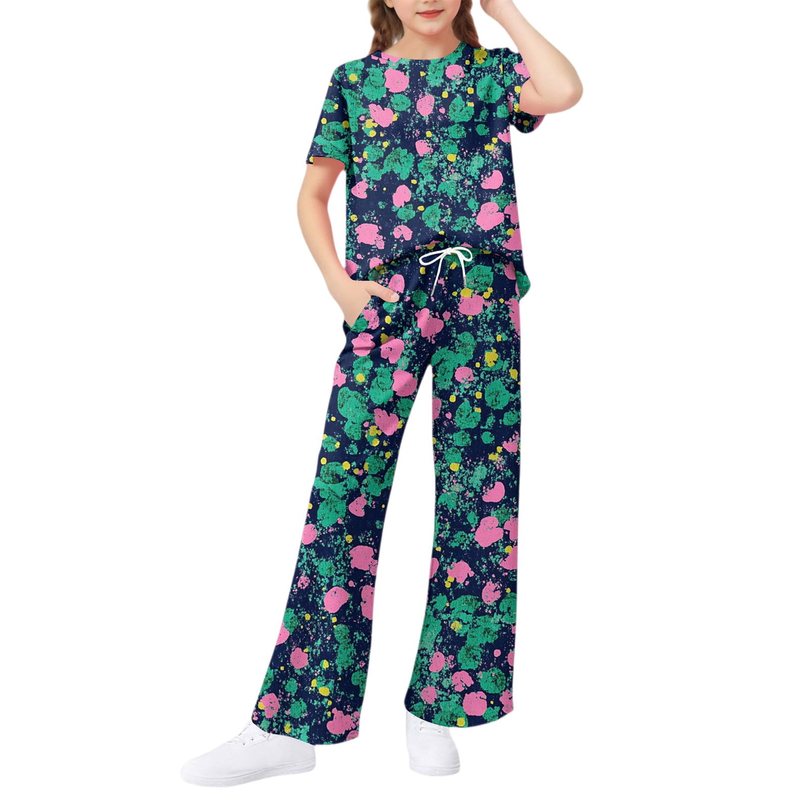 Abcomgle Girls Two Piece Sets for Tween Girls Hawaiian Floral Print ...
