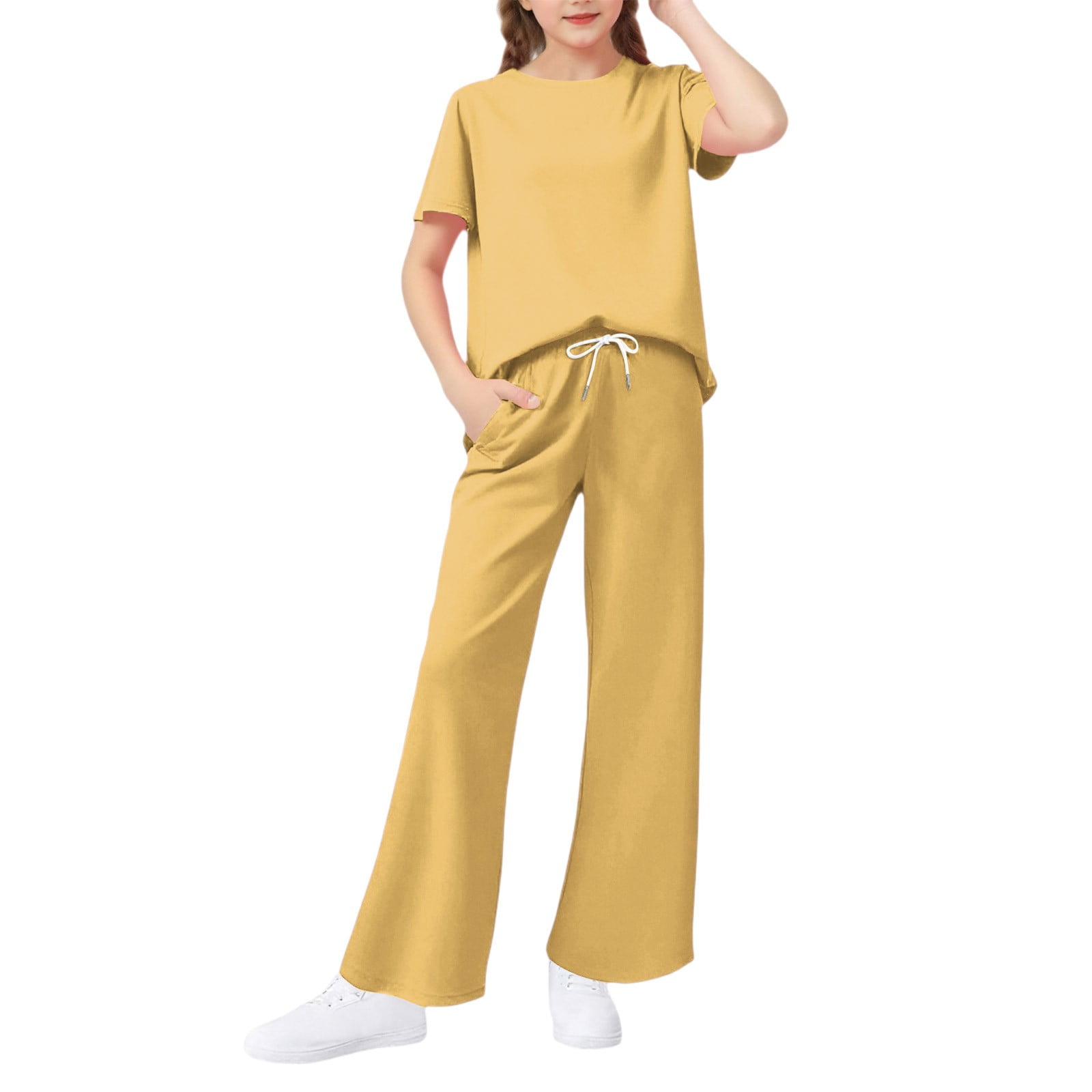 Abcomgle Girls Two Piece Sets for Tween Girls Solid Short Sleeve T ...