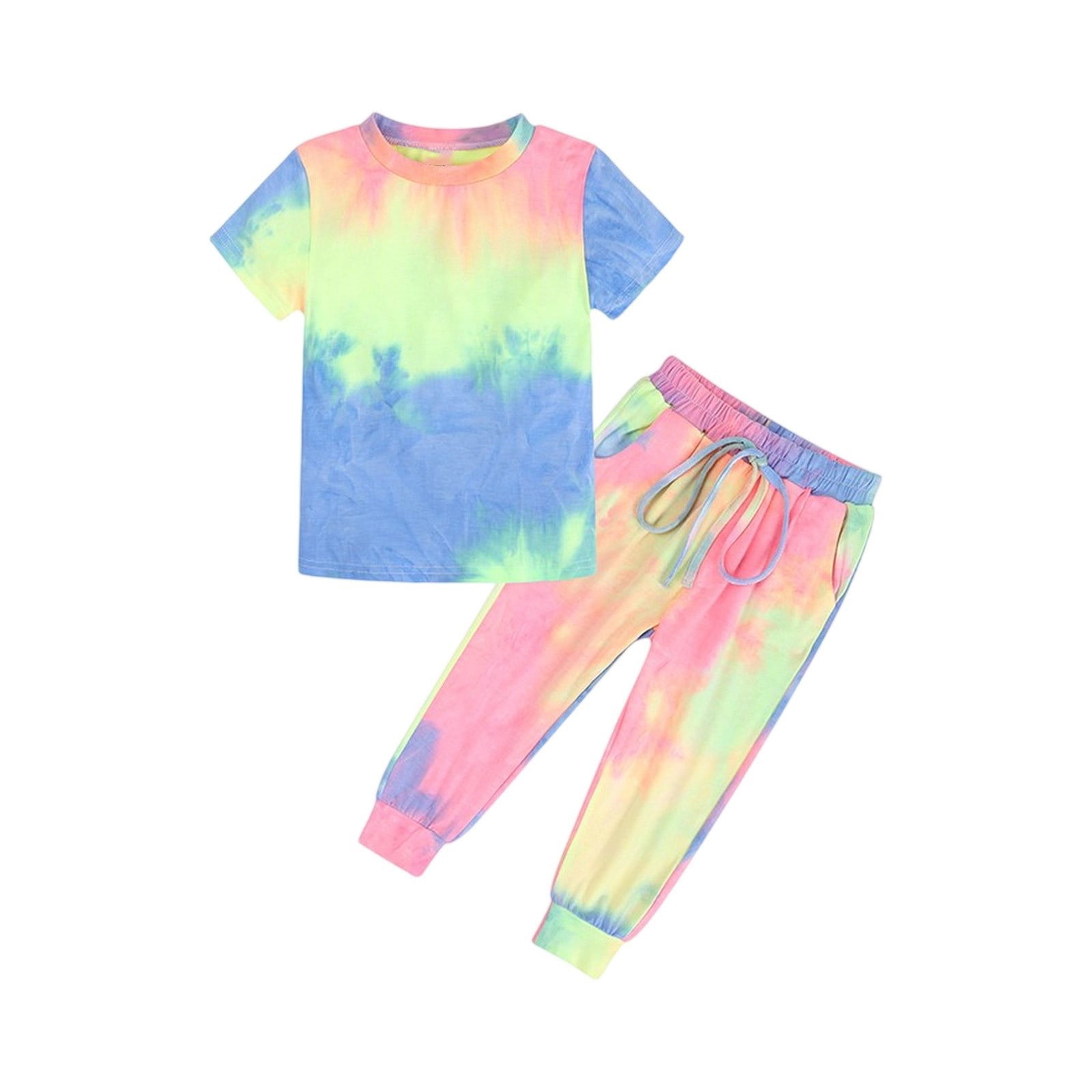 Abcomgle Girls Two Piece Sets for Tween Girls Tie Dye Short Sleeve T ...