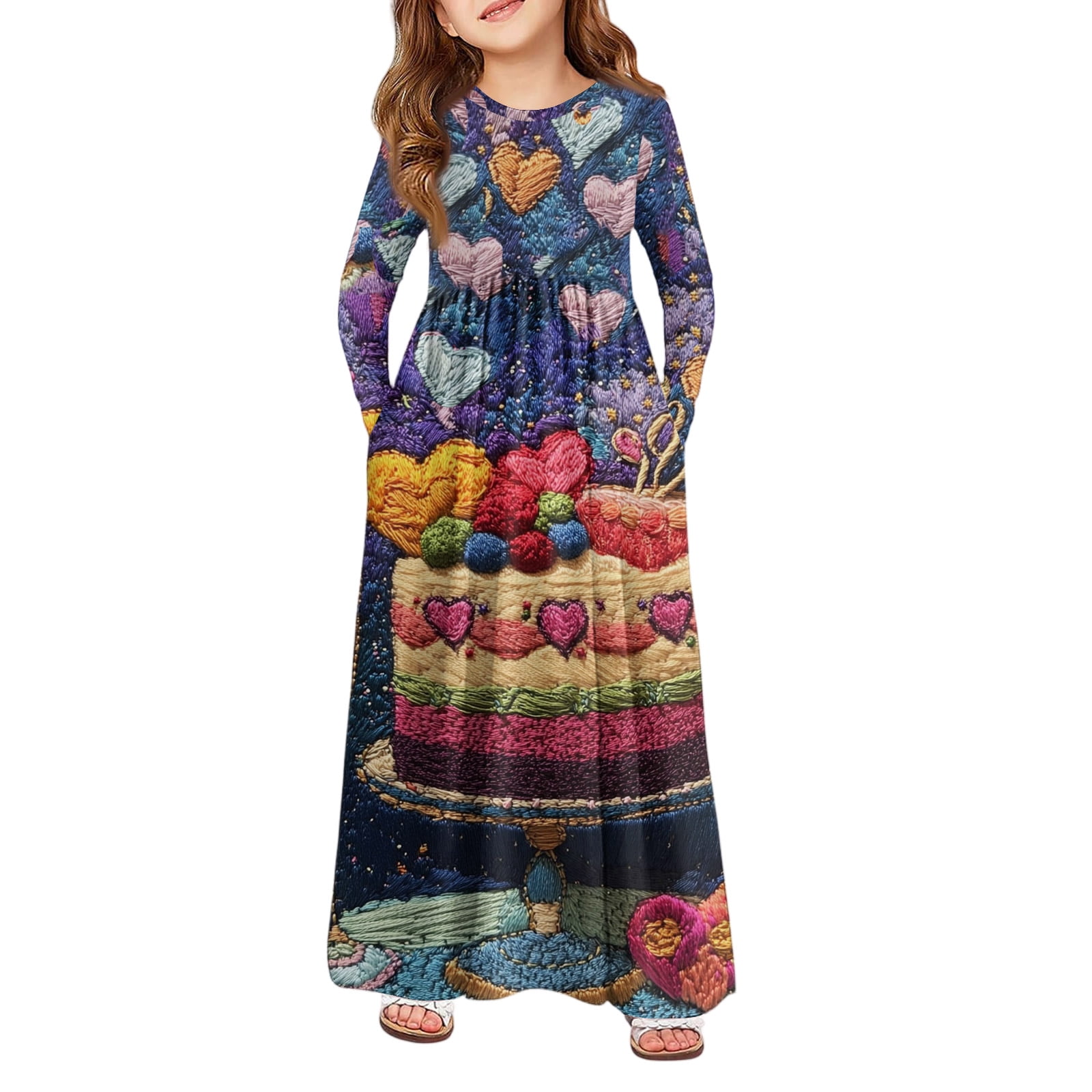 Abcomgle Girls Valentines Dresses 7-8 Cute A-Line Long Sleeve Maxi ...