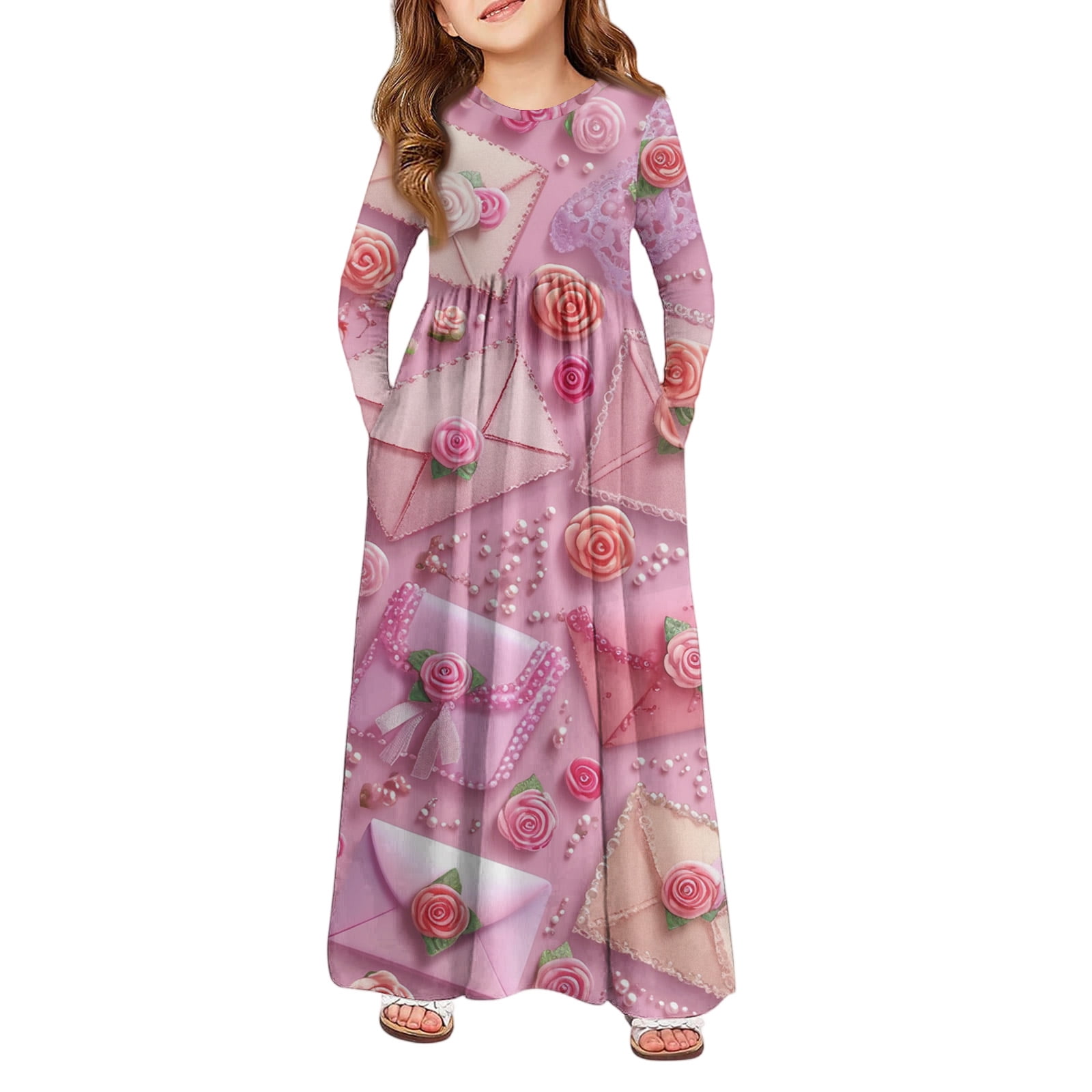 Abcomgle Girls Valentines Dresses 7-8 Cute A-Line Long Sleeve Maxi ...