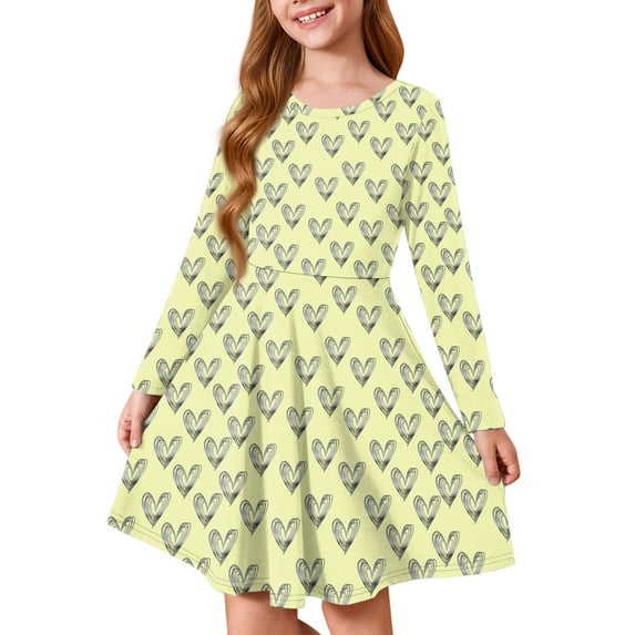 Abcomgle Girls Valentines Dresses 7-8 Cute A-Line Long Sleeve T Shirt ...