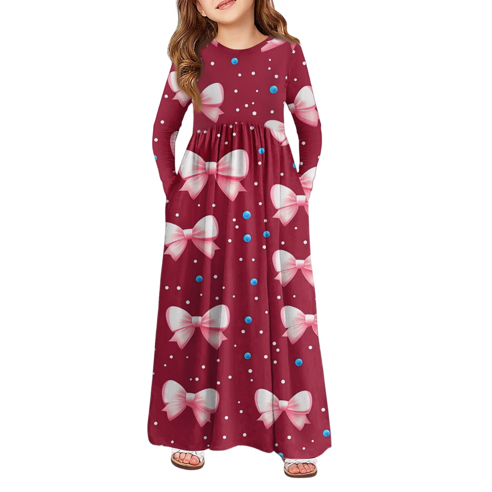 Abcomgle Girls Valentines Dresses 7-8 Loveheart Print Maxi Dresses for ...