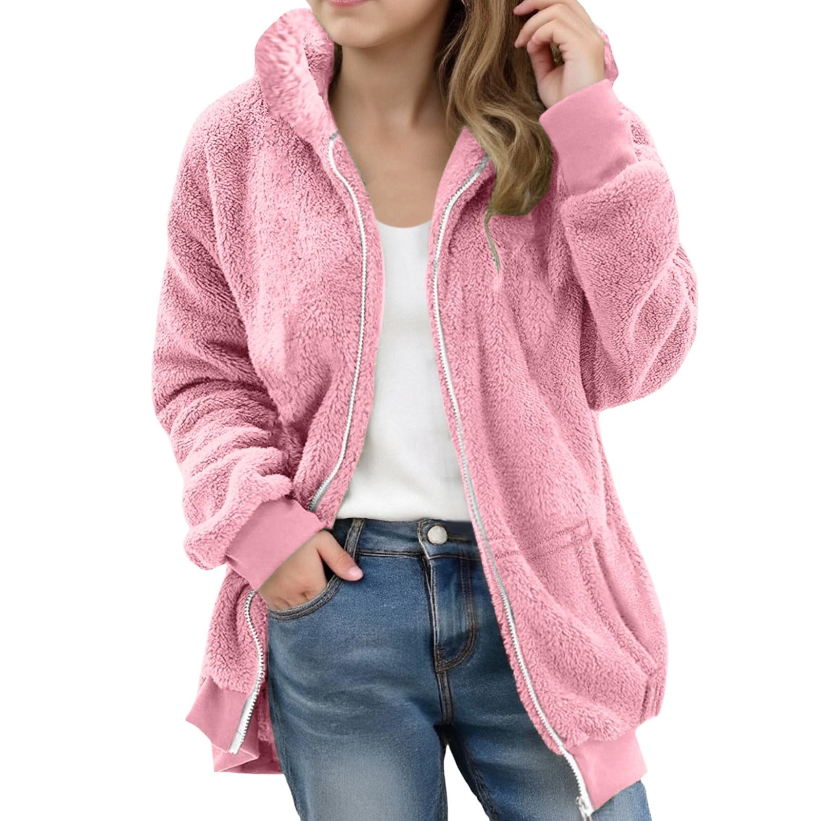 Abcomgle Girls Winter Coats Size 10-12 Full Zip Sherpa Girls Jacket ...