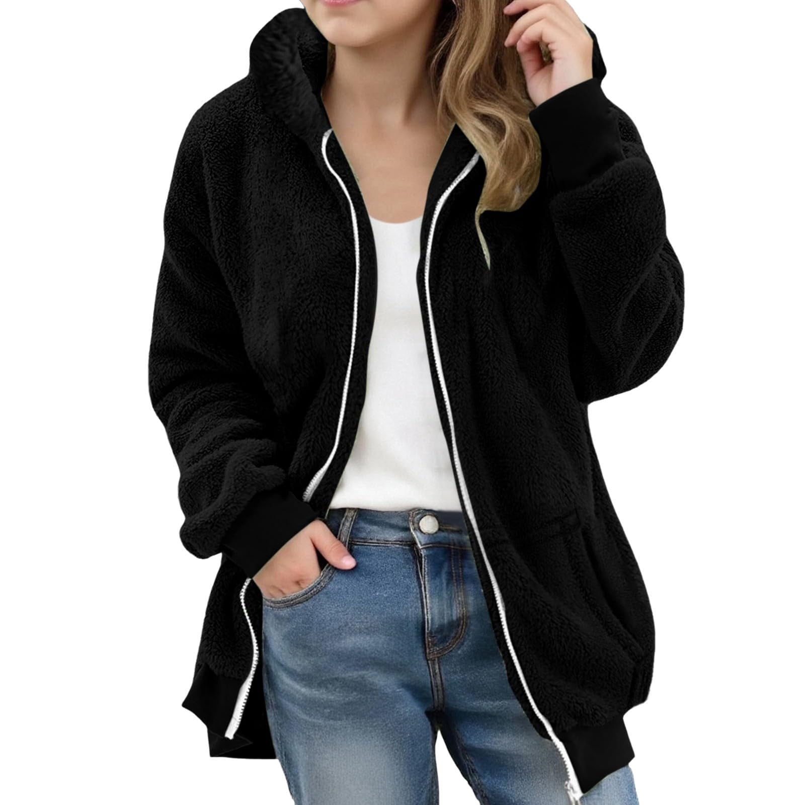 Abcomgle Girls Winter Jacket 10-12 Full Zip Sherpa Coat for Girls ...