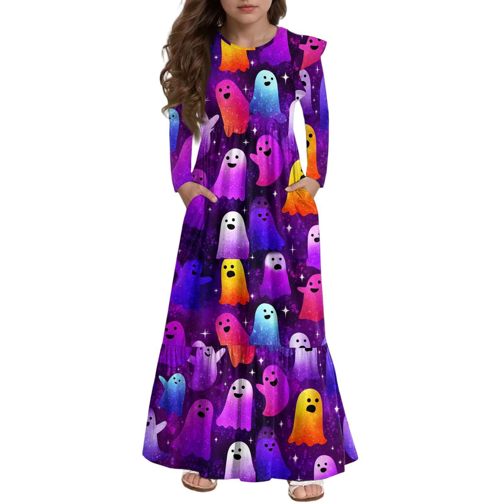Abcomgle Halloween Dress for Kids Girls Cute A-Line Ruffle Long Sleeve ...