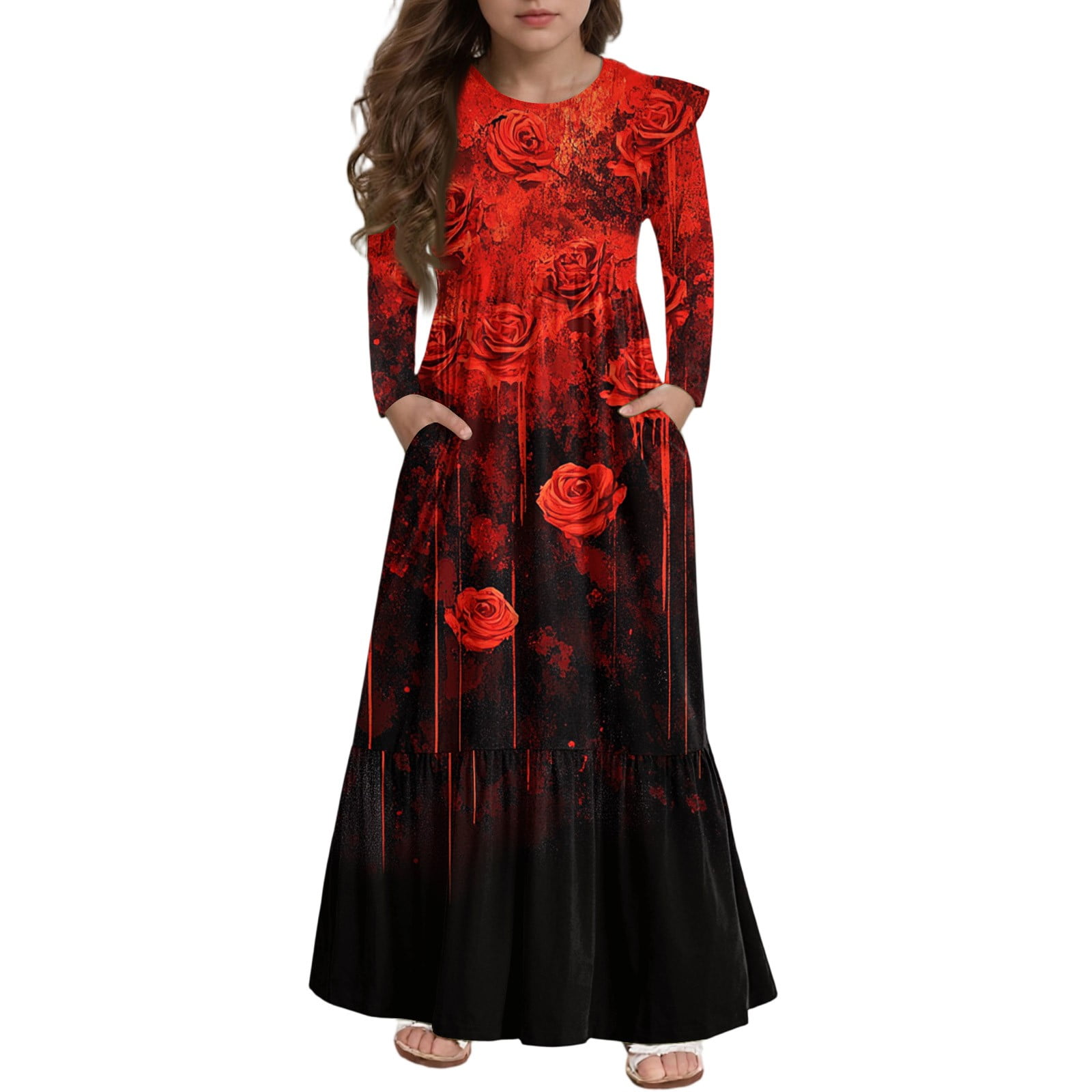 Abcomgle Halloween Dress for Kids Girls Spooky Bl*oody Splatter Roses ...