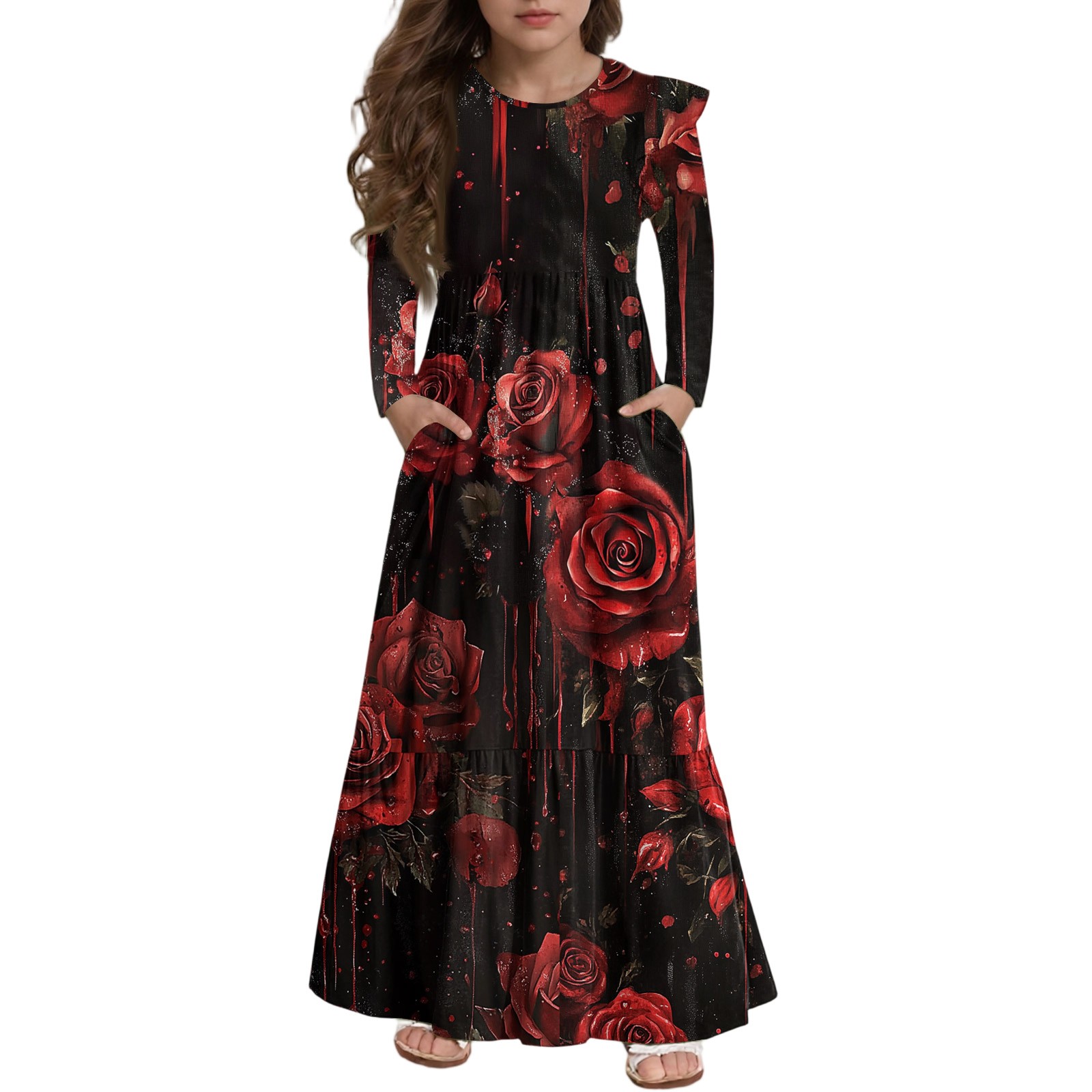Abcomgle Halloween Dress for Kids Girls Spooky Bl*oody Splatter Roses ...