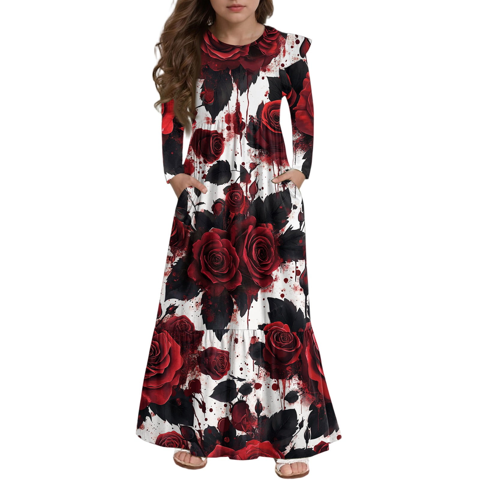 Abcomgle Halloween Dresses for Girls 10-12 Bl*oody Splatter Roses Print ...
