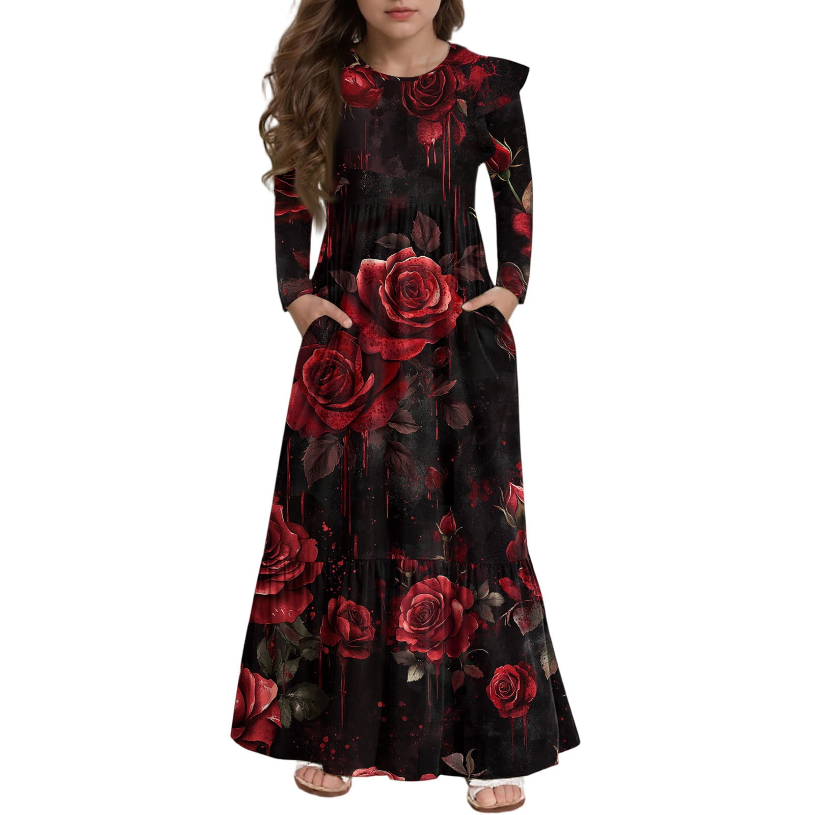 Abcomgle Halloween Dresses for Girls 10-12 Bl*oody Splatter Roses Print ...