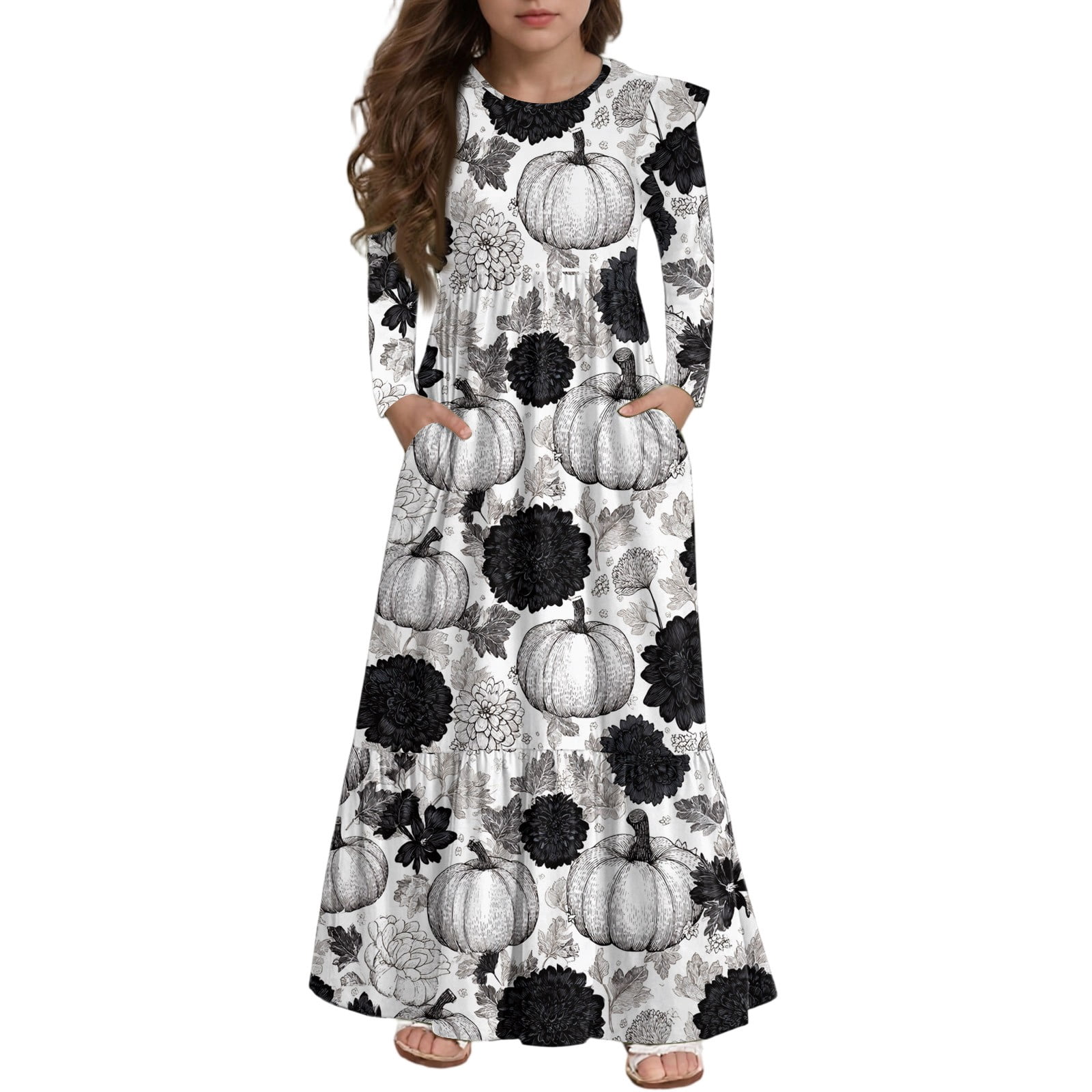 Abcomgle Halloween Dresses for Girls 10-12 Cute A-Line Ruffle Long ...