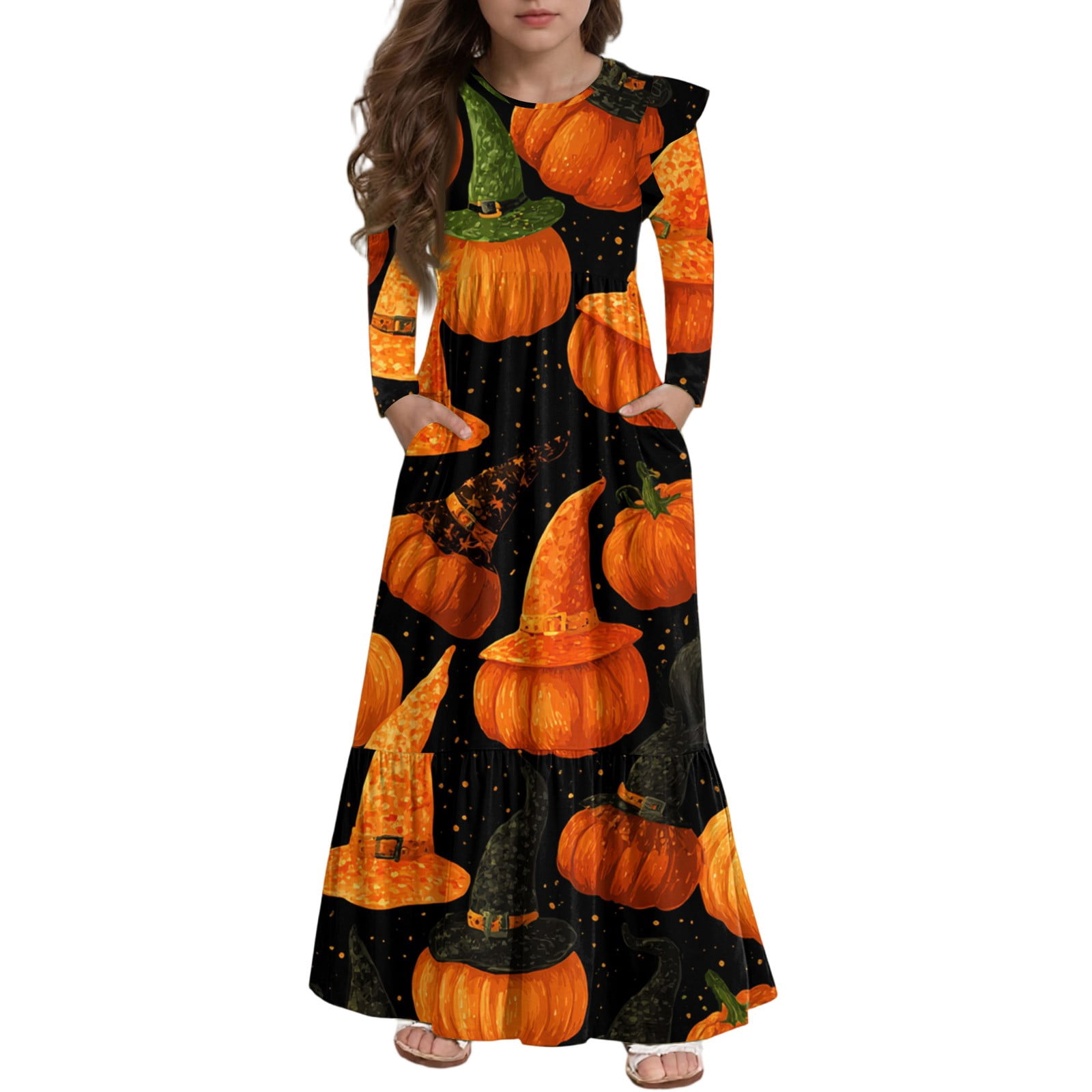Abcomgle Halloween Dresses for Girls 10-12 Funny Witchs Hat Pumpkin ...