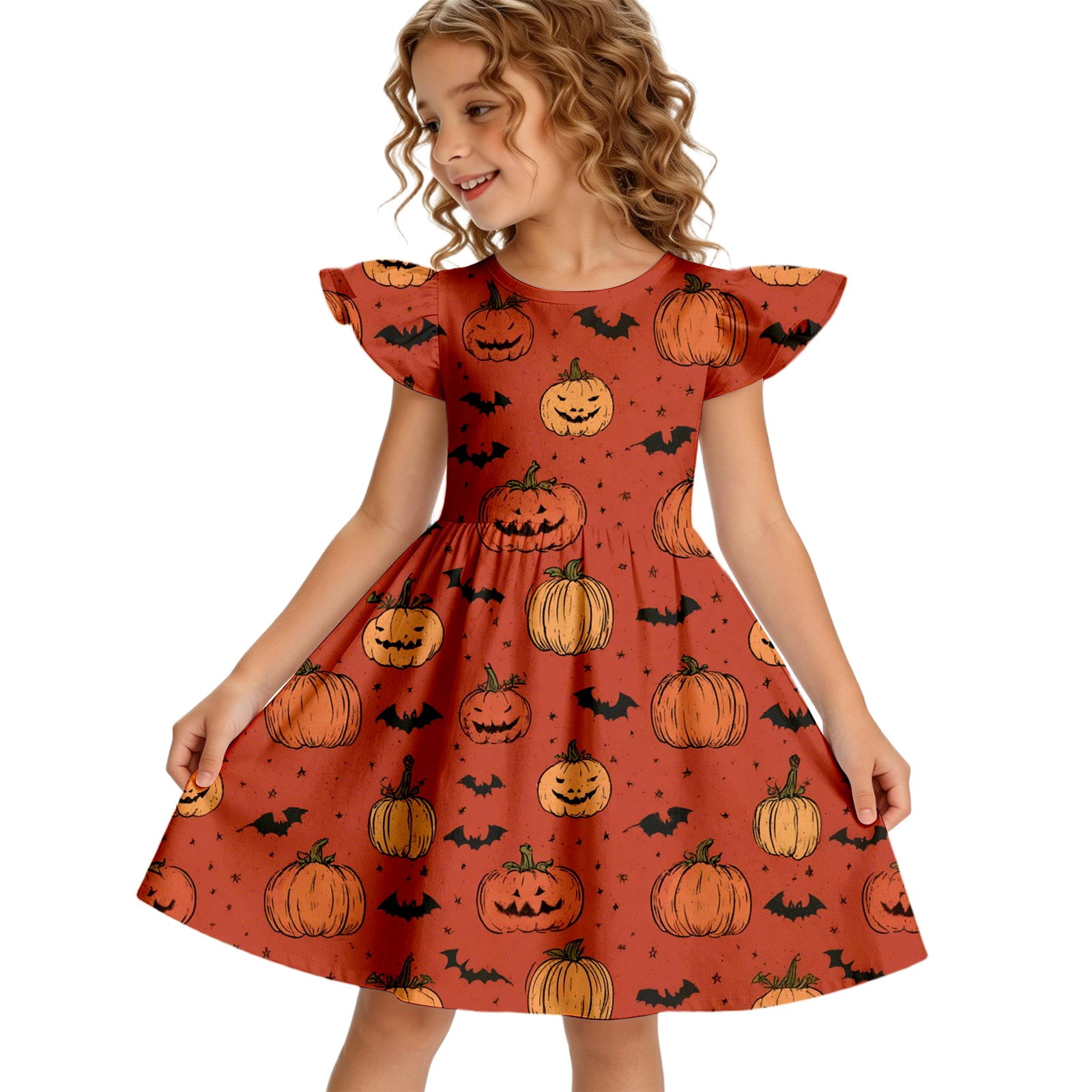 Abcomgle Halloween Dresses for Girls 5t-6t Cute A-Line Flutter Sleeve ...