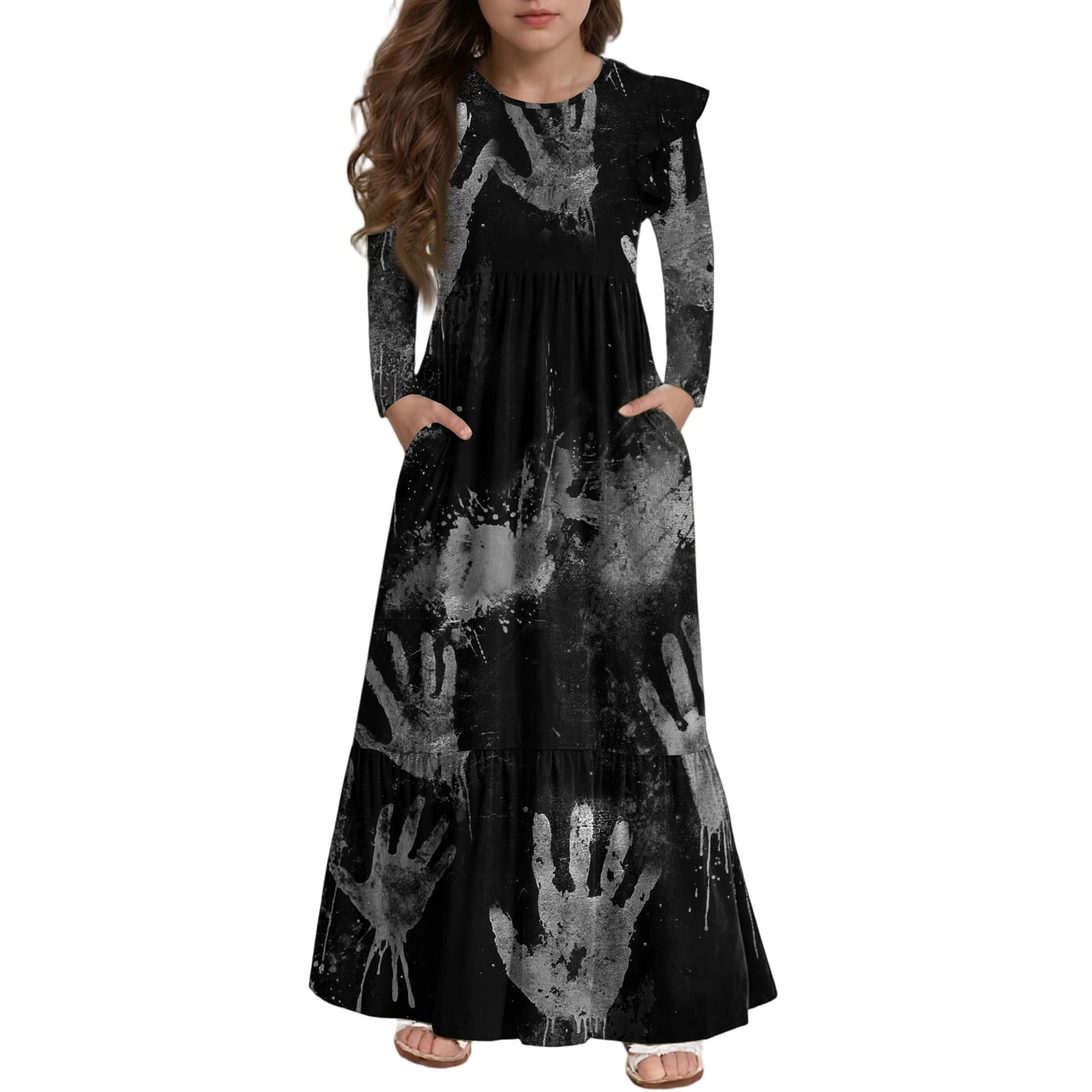 Abcomgle Halloween Dresses for Girls 5t-6t Cute A-Line Ruffle Long ...