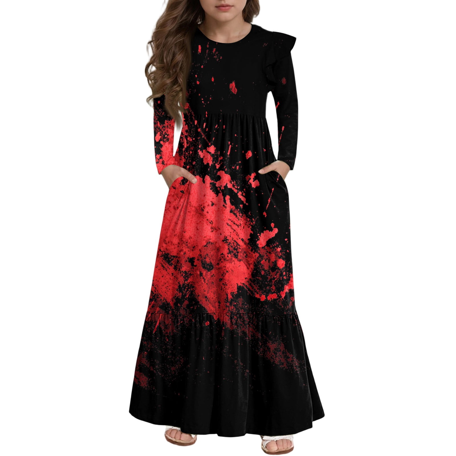 Abcomgle Halloween Dresses for Girls 5t-6t Cute A-Line Ruffle Long ...