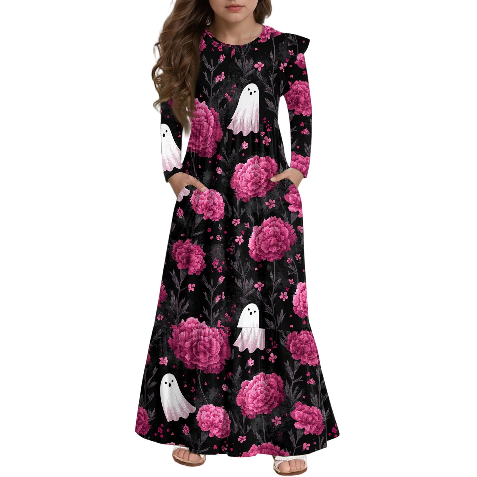 Abcomgle Halloween Dresses for Girls 5t-6t Spooky Ghost Floral Print T ...