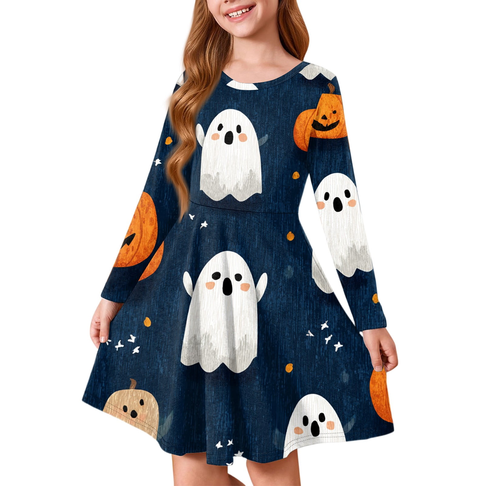 Abcomgle Halloween Dresses for Girls 5t-6t Spooky Ghost Pumpkin Graphic ...