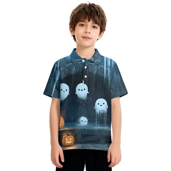 Abcomgle Halloween Polo Shirts for Girls Spooky Ghost Pumpkin Graphic T ...
