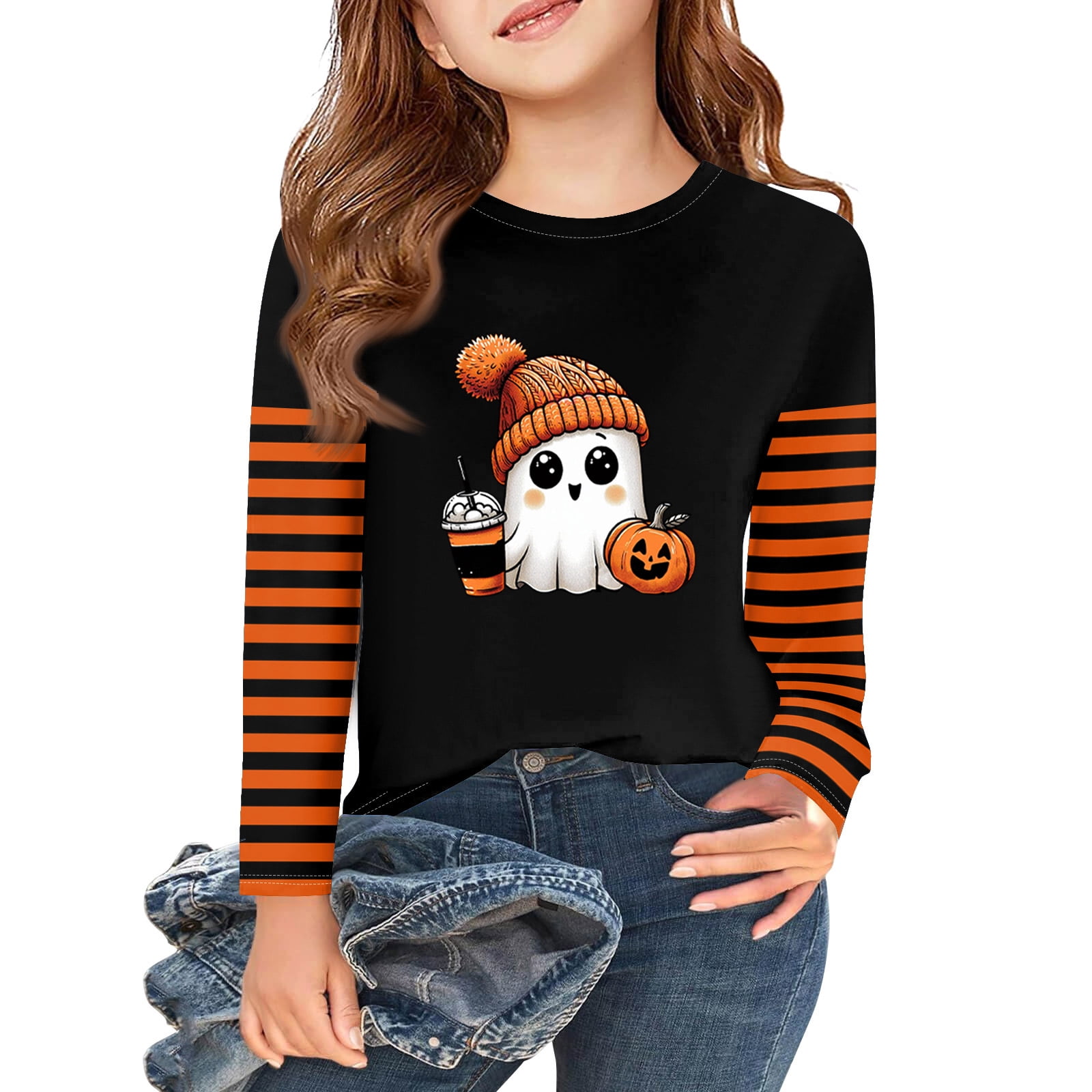 Abcomgle Halloween Shirts for Girls 5t Cute Ghost Drinking Coffee ...