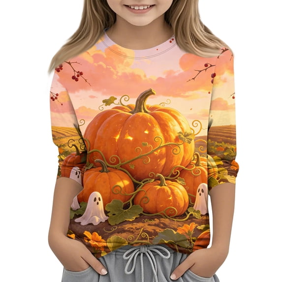 Abcomgle Halloween Shirts for Girls Size 6-8 Spooky Ghost Pumpkin ...