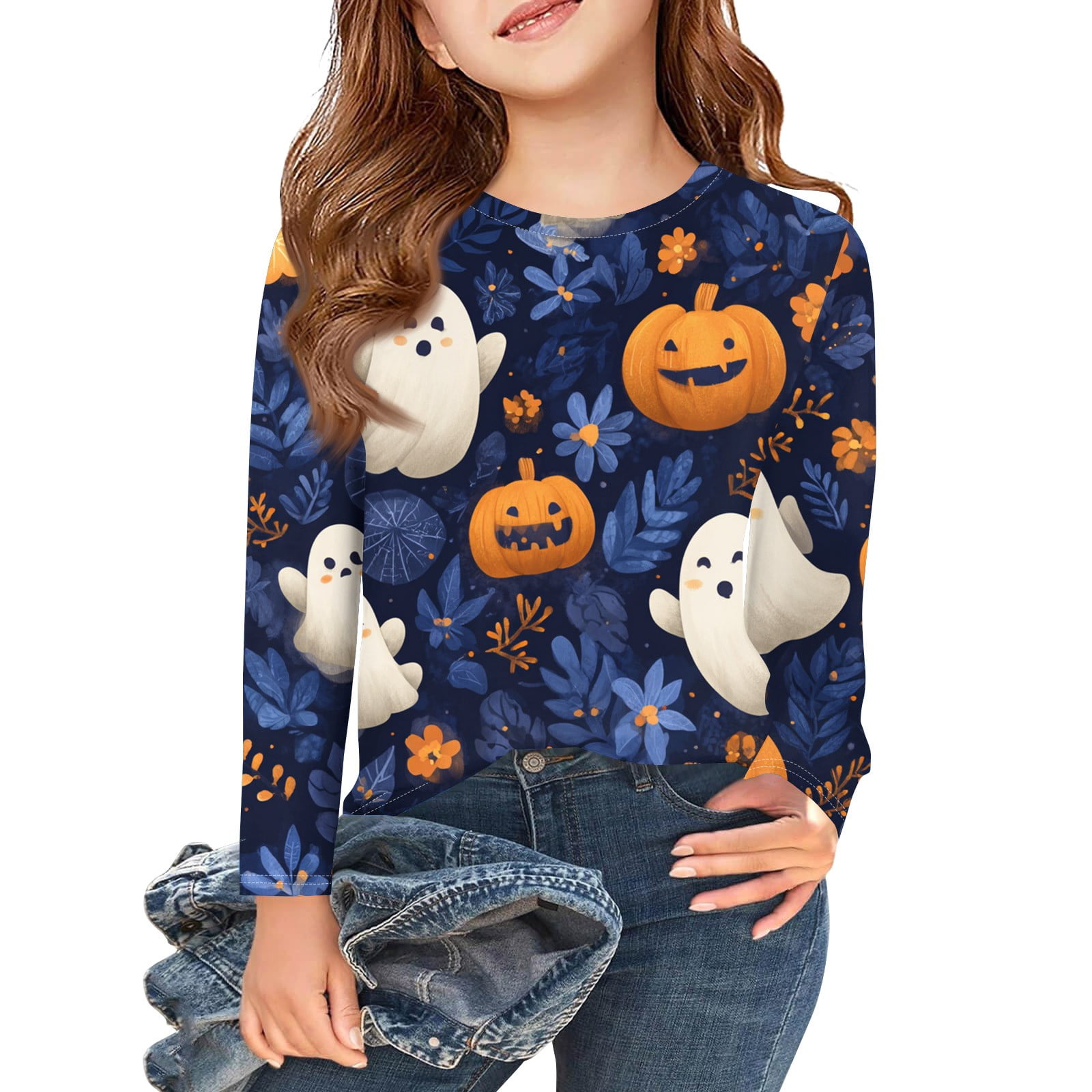Abcomgle Halloween Shirts for Girls Spooky Ghost Pumpkin Graphic T ...